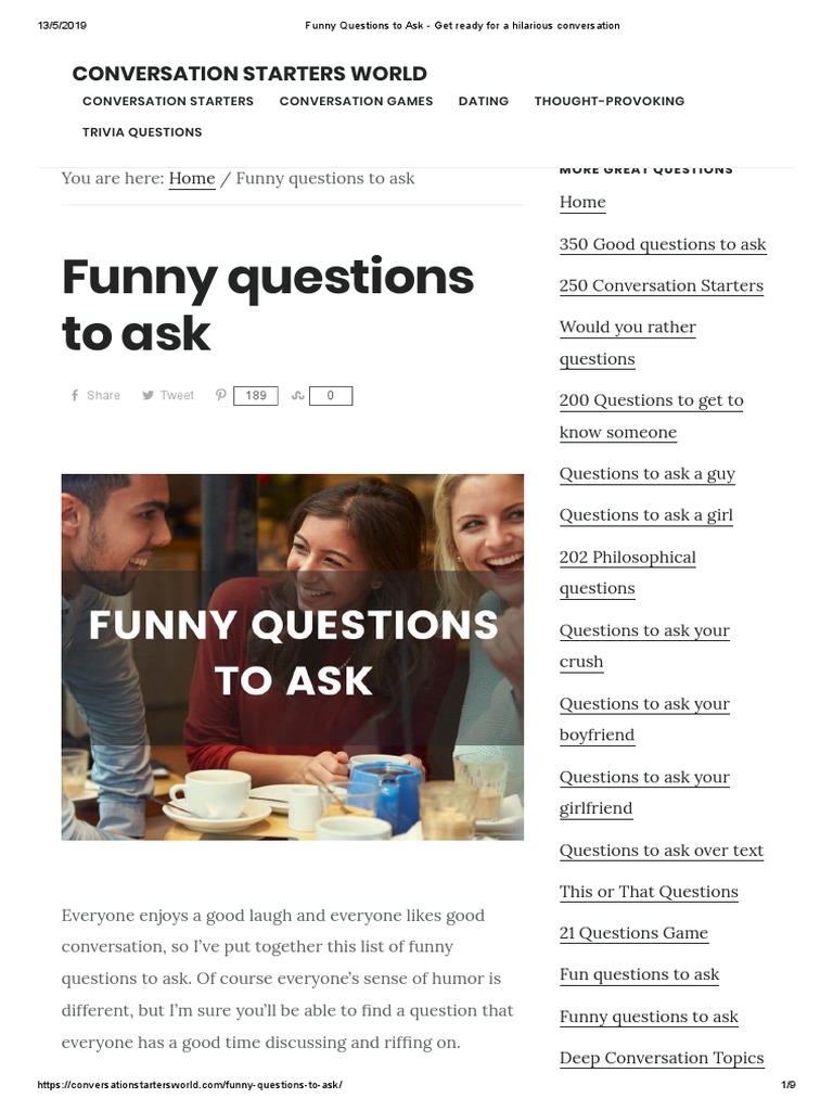 Funny Questions To Ask - Get Ready For A Hilarious Conversation | PDF