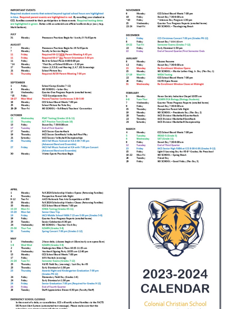 2023-2024 Calendar - Calendar of Events | PDF | Academic Term | Schools