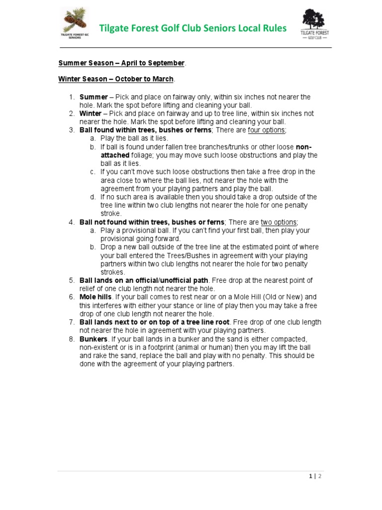 Seniors' Golf Rules at Tilgate | PDF