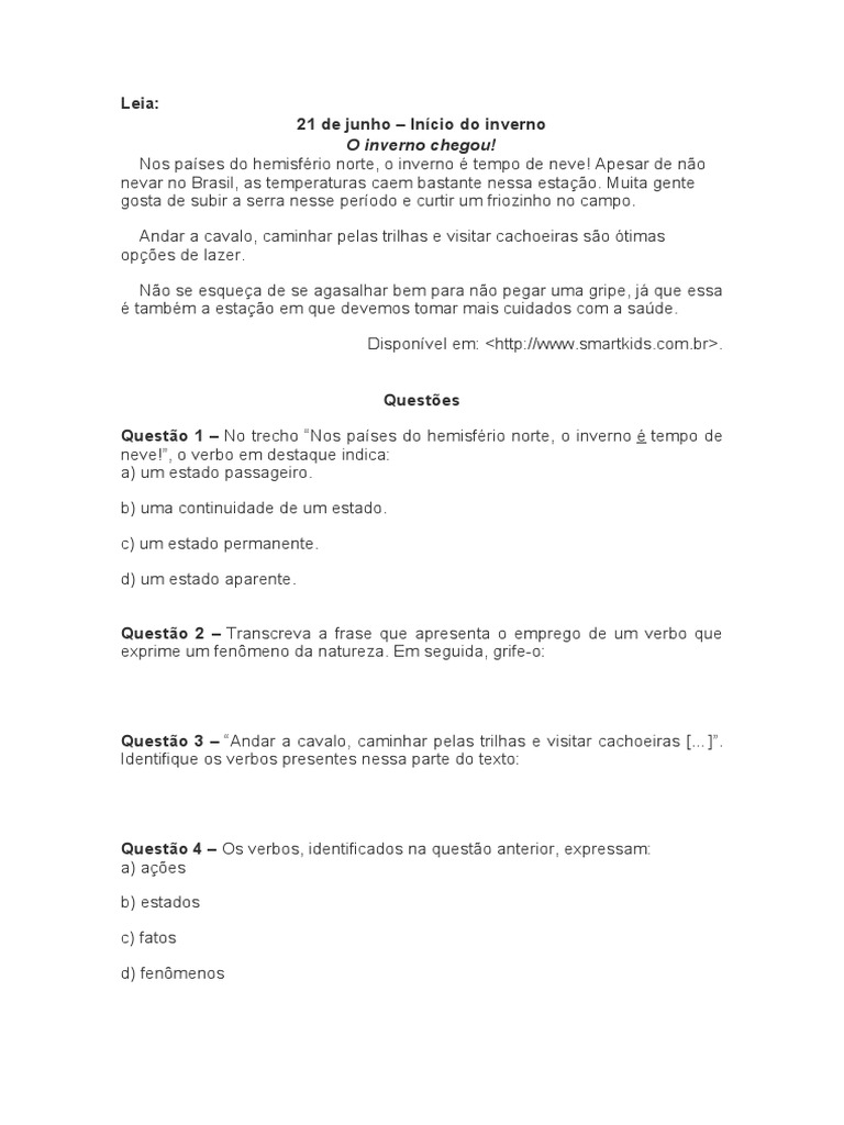 Atividade de Revisão de Português | PDF | Inverno | Neve