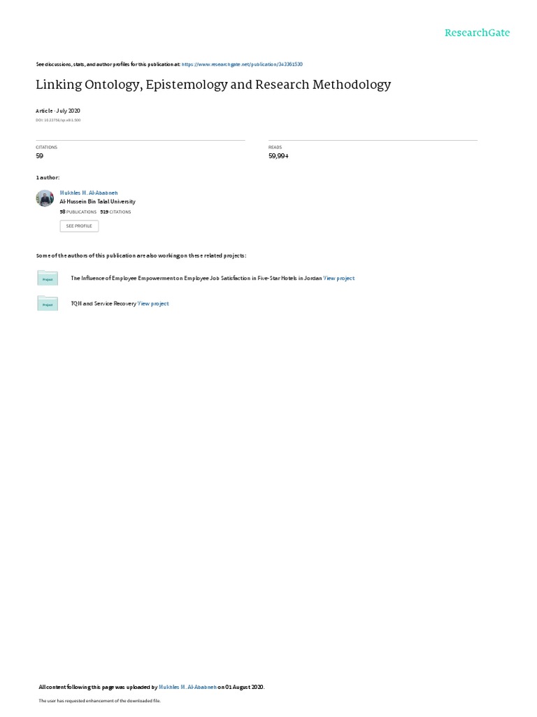 Al Ababneh LinkingOntologyEpistemologyandResearchMethodology 2020 | PDF ...