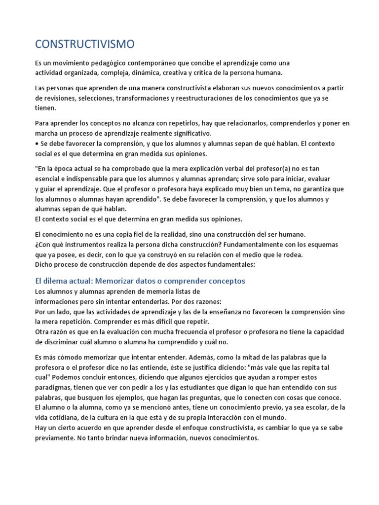 CONSTRUCTIVISMO | PDF | Aprendizaje | Evaluación