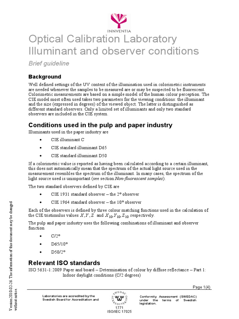Optical Calibration Laboratory Illuminant Observer Conditions | PDF ...