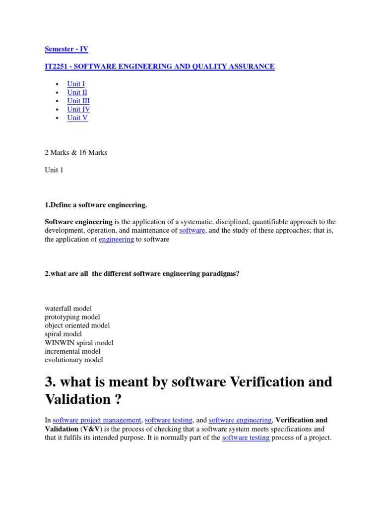Software Engineering 2 Marks Pdf Unit Testing Software Testing