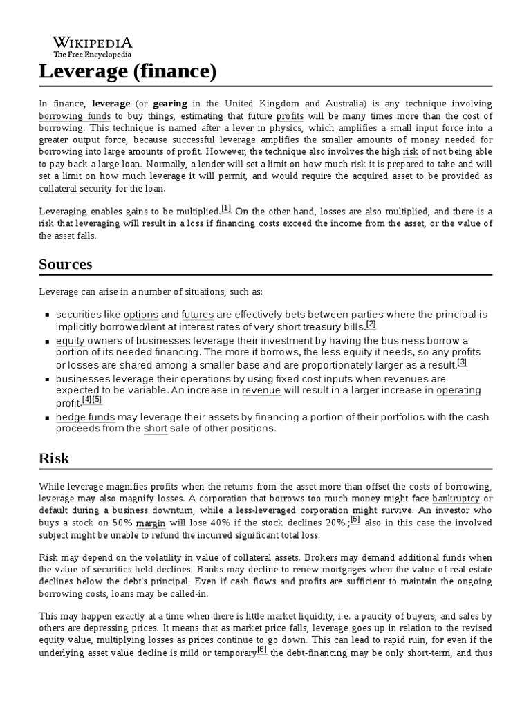 Leverage (Finance) | PDF | Leverage (Finance) | Debt
