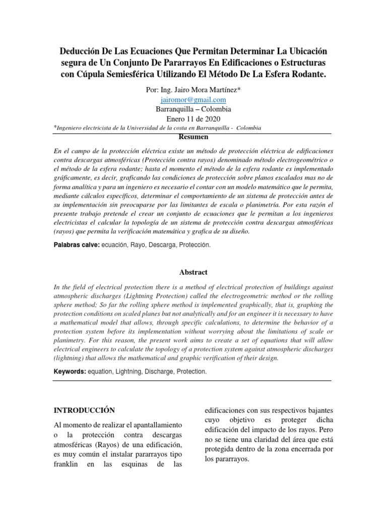 Ecuaciones para Pararrayos con Esfera Rodante | PDF | Esfera | Ecuaciones