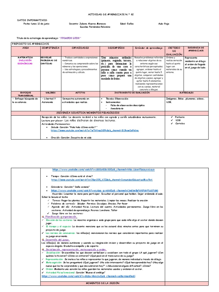 Sesion de Aprendizaje Area de Matematica - Inicial | PDF | Aprendizaje | Evaluación