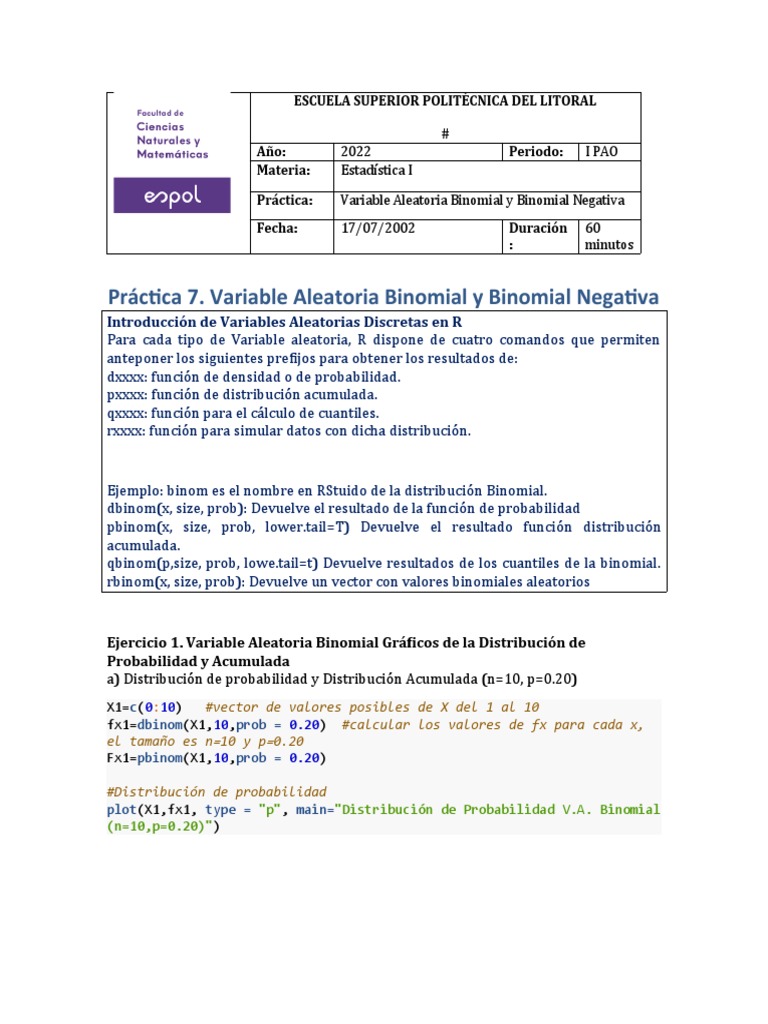 Práctica de Variables Aleatorias en R | PDF | Variable aleatoria | Estadísticas