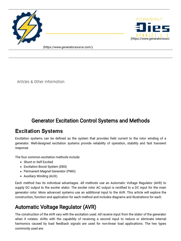 Generator Excitation Methods Explained | PDF | Electric Generator ...