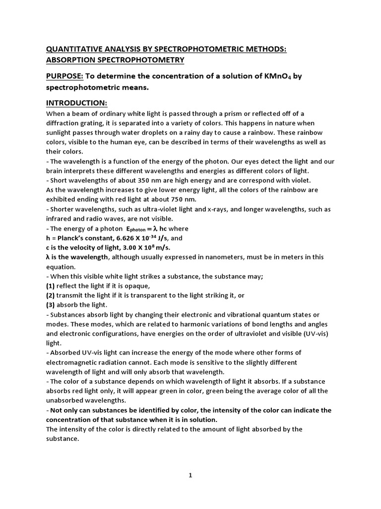 Kmno4 Experiment | PDF | Absorbance | Spectrophotometry
