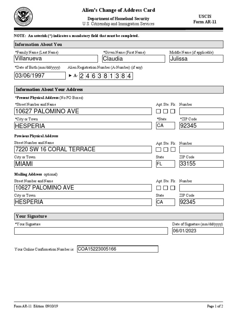 USCIS Form AR-11: Address Change Guide | PDF | United States ...