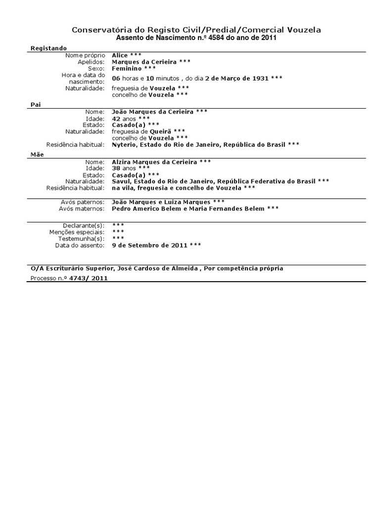 Conservatória Do Registo Civil - Predial - Comercial Vouzela | PDF