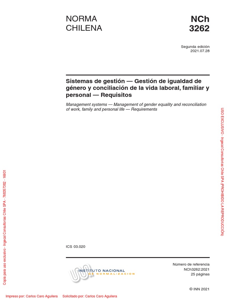 NCH 3262 - 2021 | PDF | Igualdad de género | Estudios de género