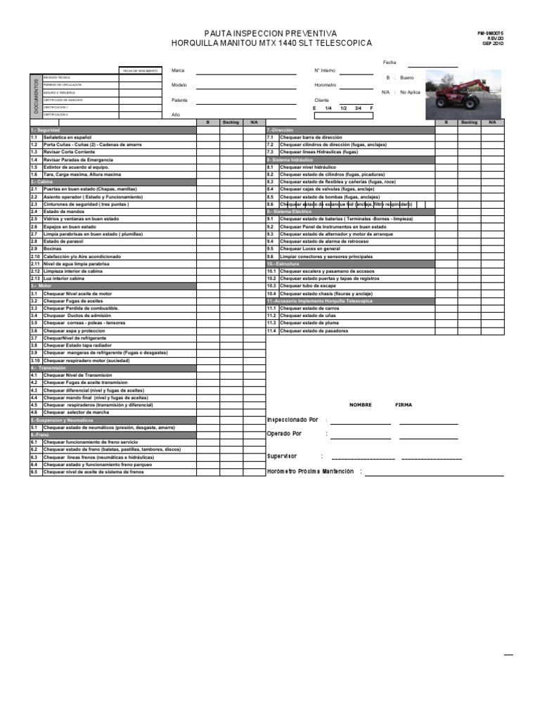 Inspeccion MANITOU MTX1440 SLT | PDF