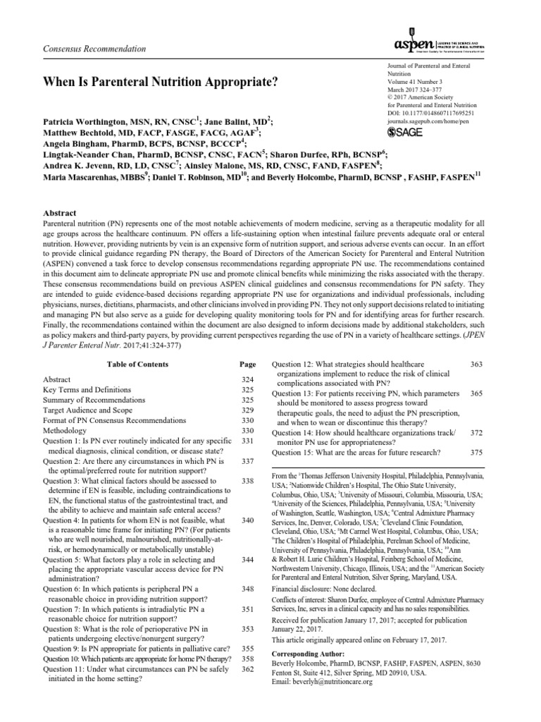 J Parenter Enteral Nutr - 2017 - Worthington - When is Parenteral ...