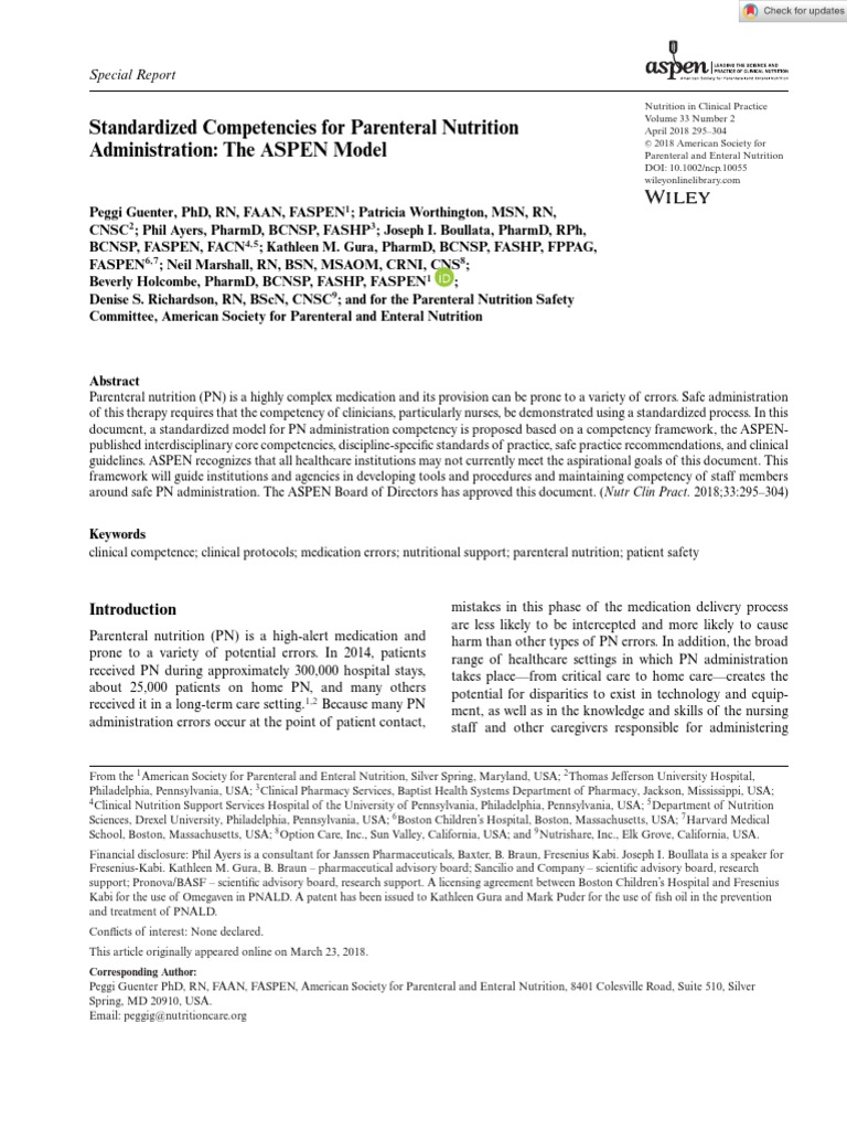 Nut in Clin Prac - 2018 - Guenter - Standardized Competencies for Parenteral Nutrition ...