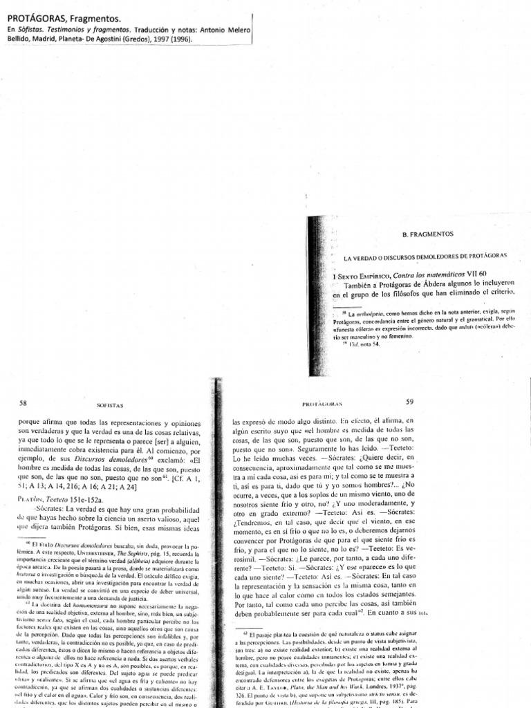 Fragmentos de Protágoras | PDF | Filosofía griega antigua | Filosofía antigua