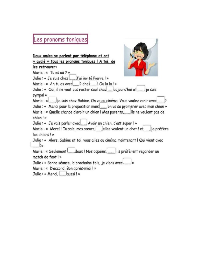 Pronoms Toniques - Dialogue | PDF