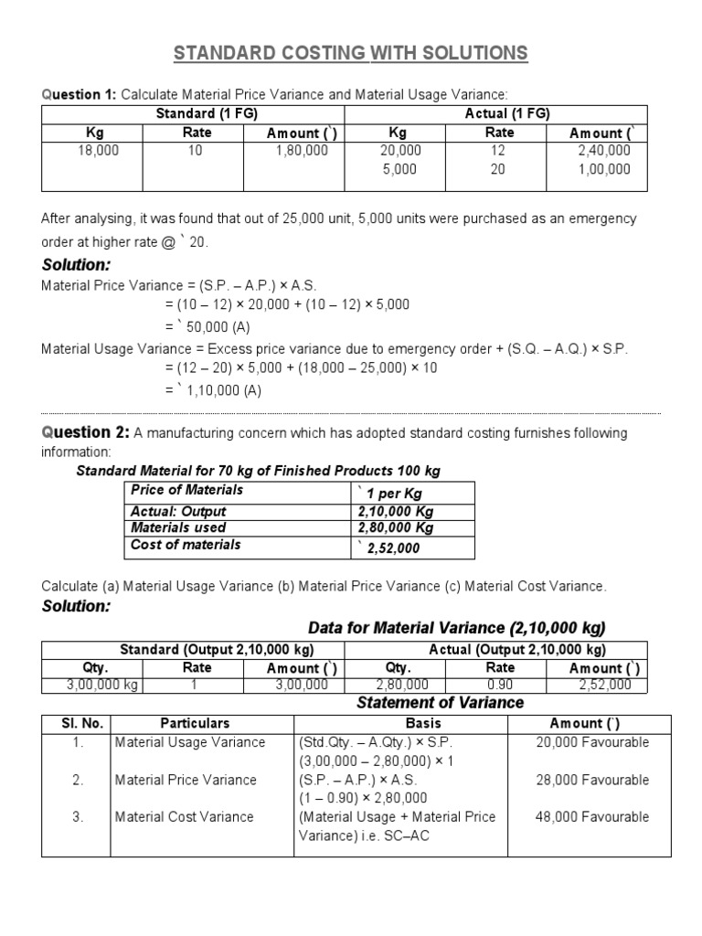 Material Variance Calculations Guide | PDF | Variance | Cost