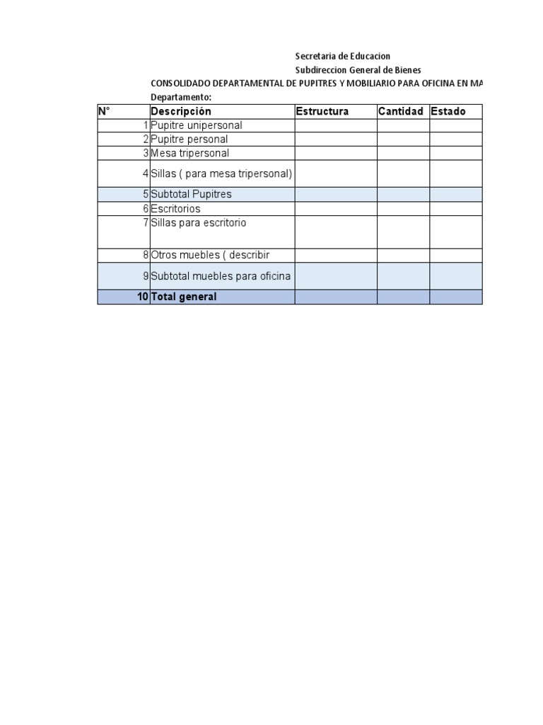 Formato para Inventario Pupitres en Mal Estado | PDF