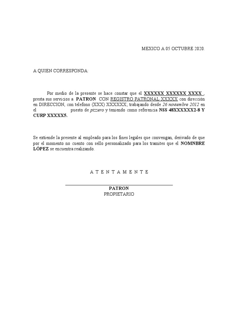 Carta Patronal para Infonavit | PDF | Finanzas y dinero