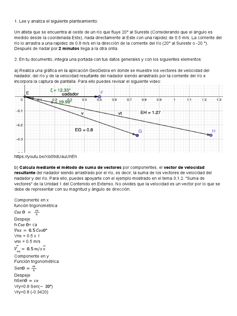 Resultante Del Nadador Siendo Arrastrado Por El Río, Es Decir, La Suma de Los Vectores de ...