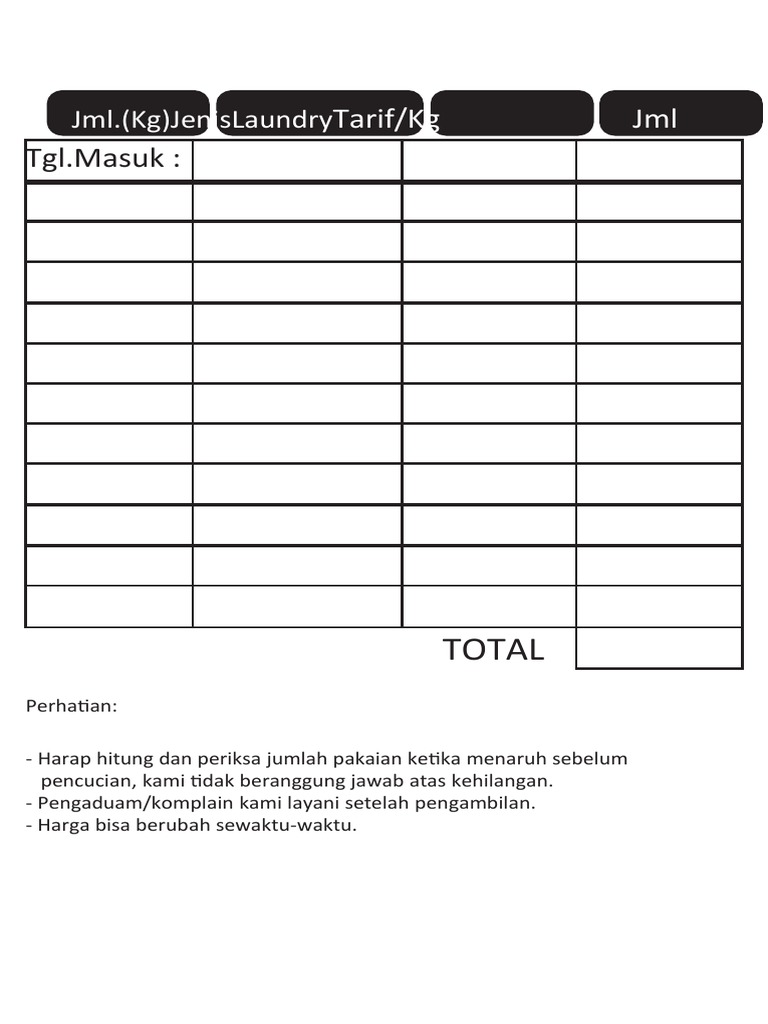 Contoh Nota Laundry | PDF