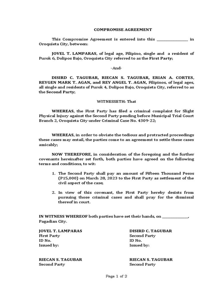 Compromise Agreement | PDF | Government | Legal Procedure Compromise Agreement | PDF | Government | Legal Procedure