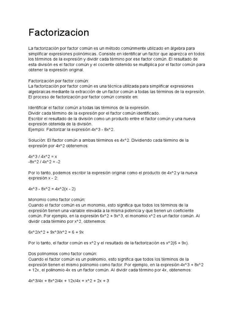 Factorizacion Por Factor Comun | PDF | Factorización | Análisis numérico Factorizacion Por Factor Comun | PDF | Factorización | Análisis numérico