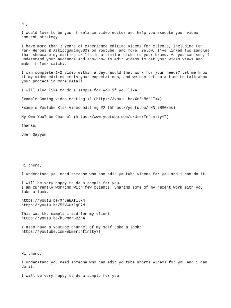 Proposal Upwork | PDF | Editing | You Tube