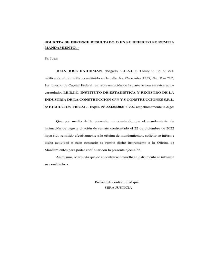 21 Solicita Se Informe Resultado o en Su Defecto Se Remita Mandamiento ...