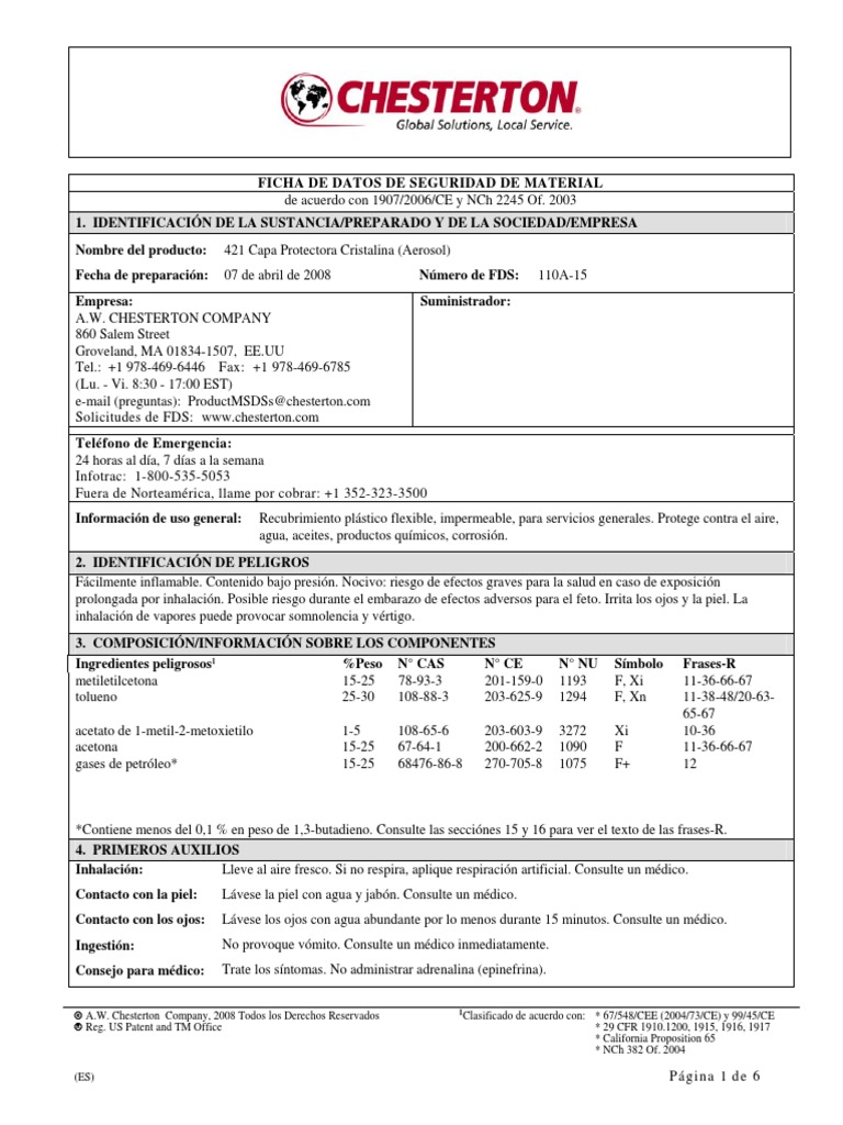 Hds-421 Capa Protectora Cristalina (Aerosol) | PDF | Agua | Tolueno
