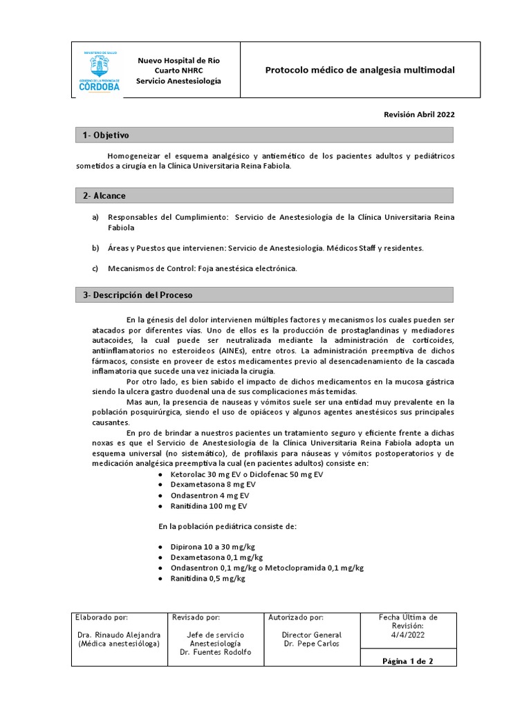 Protocolo Medico de Analgesia Multimodal | PDF | Analgésico | Droga ... Protocolo Medico de Analgesia Multimodal | PDF | Analgésico | Droga ...