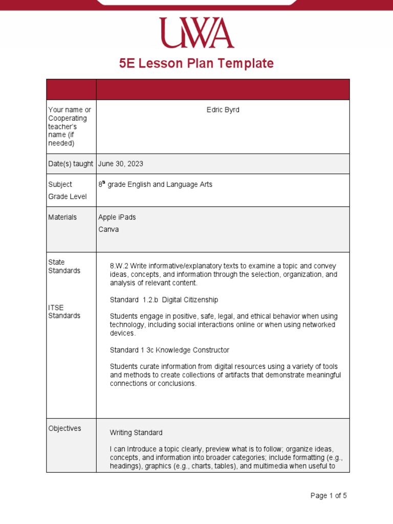 Ed508 5e Lesson Plan | PDF