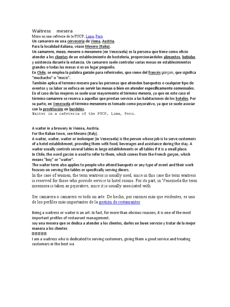 El Arte de Ser Mesero o Mesera | PDF | Camareros | Cocinando