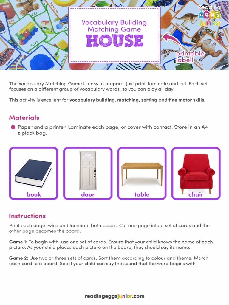 Vocabulary Matching Game House Worksheet-Fp-53116d82 | PDF