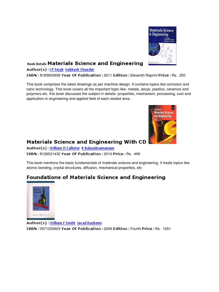 Book Details Materials Science and Engineering | PDF | Materials ...