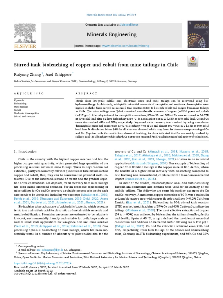 Stirred-Tank Bioleaching of Copper and Cobalt From Mine Tailings in ...