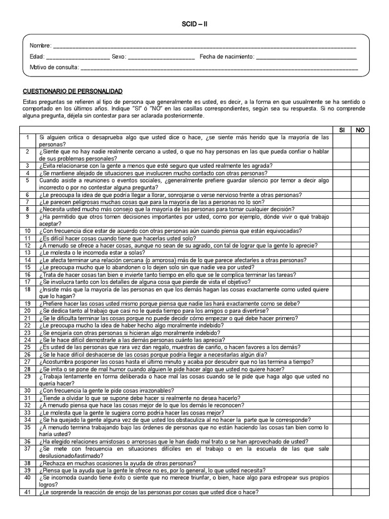 Scid-Ii (KM) | PDF | Desorden de personalidad | Cuestionario