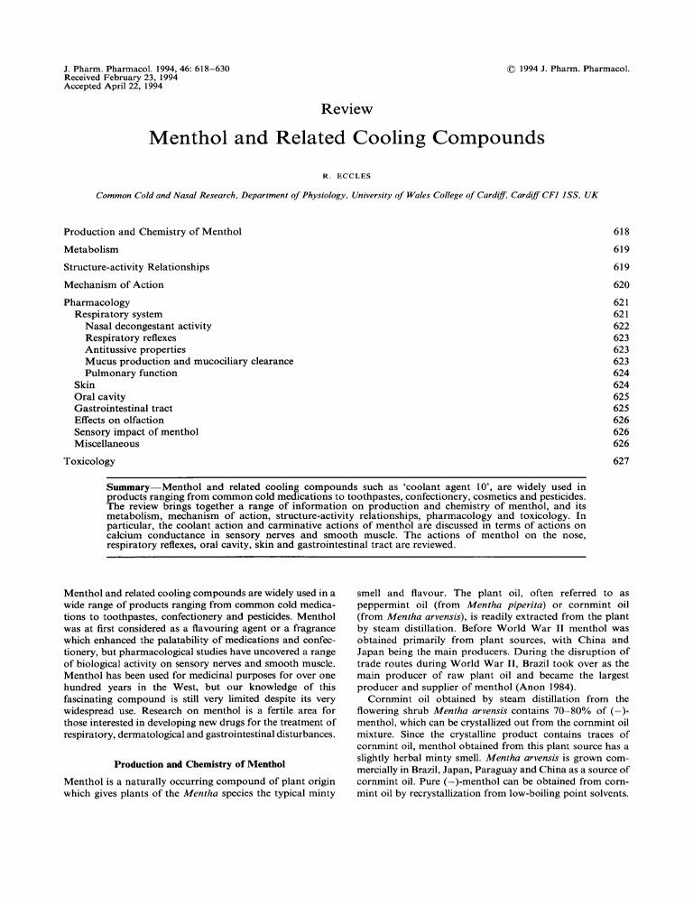 Menthol: Chemistry and Pharmacology Insights | PDF | Human Nose ...