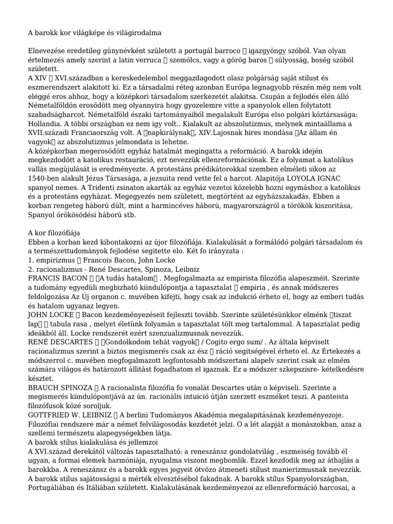 A Barokk Kor Vilagkepe Es Vilagirodalma | PDF