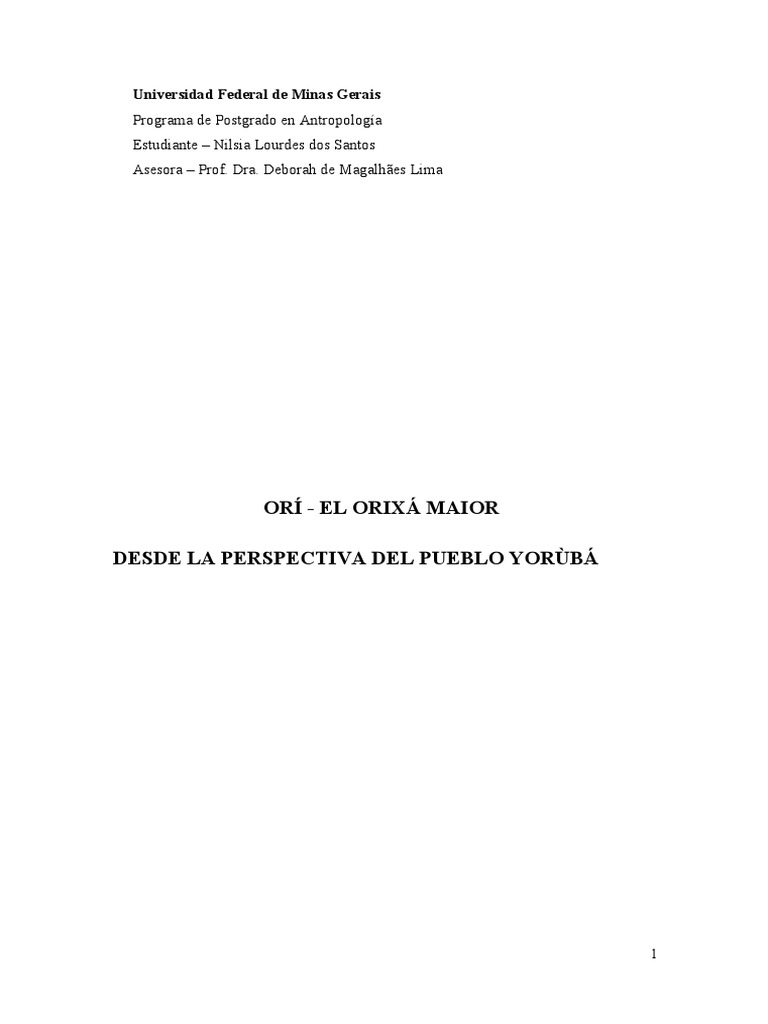 Ori, El Orisha Mayor Desde La Perspectiva Del Pueblo Yoruba | PDF | Religión y espiritualidad