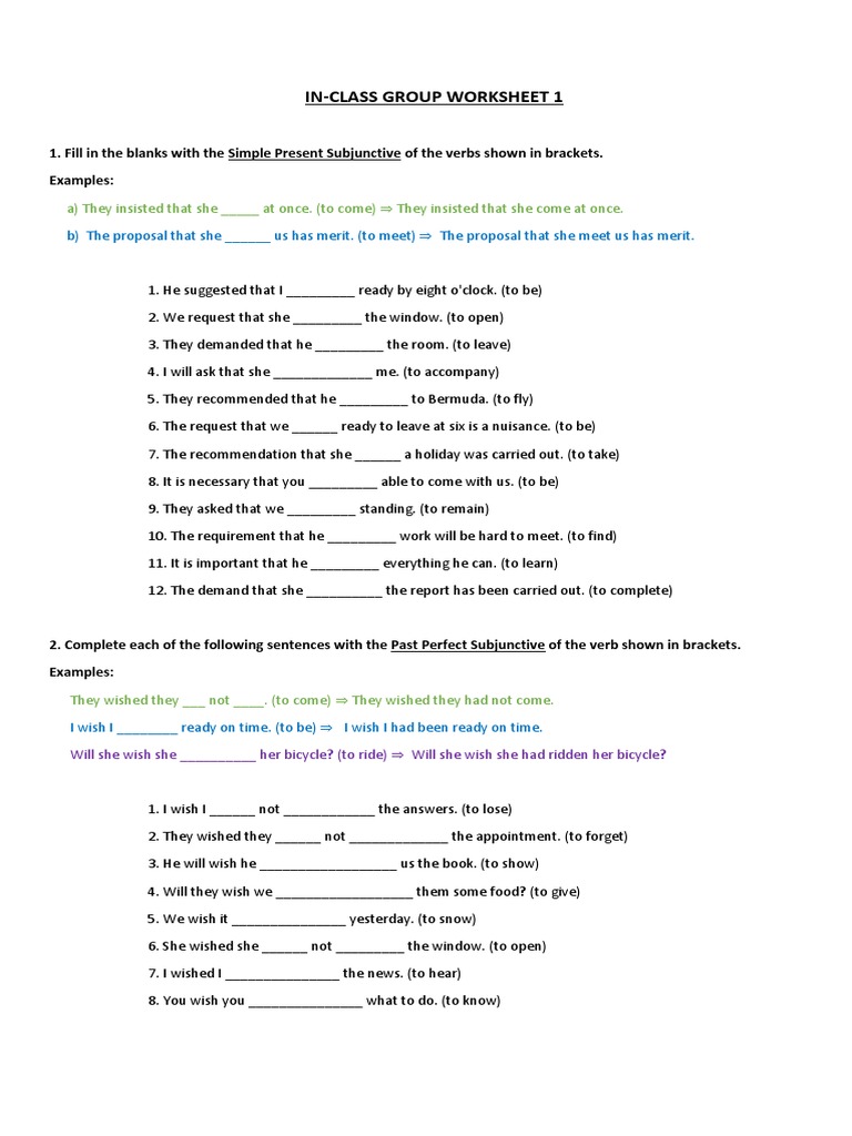 In-Class Subjunctive Worksheet 1 | PDF | Grammatical Conjugation | Linguistics