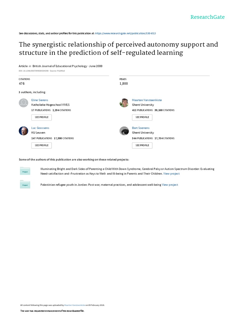 Sierens 2009 The Synergistic Relationship of Perceived Autonomy Support ...