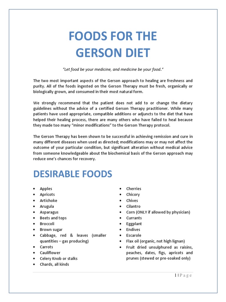 Foods For The Gerson Diet | PDF | Fat | Vegetable Oil