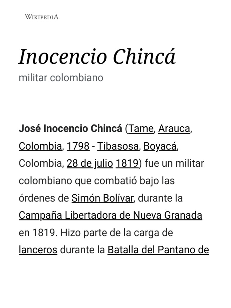 Inocencio Chincá - Wikipedia, La Enciclopedia Libre | PDF | Militar ...