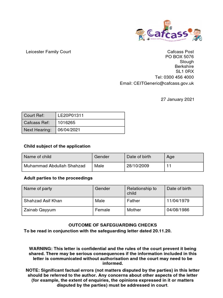 Cafcass Safeguarding Letter Overview | PDF