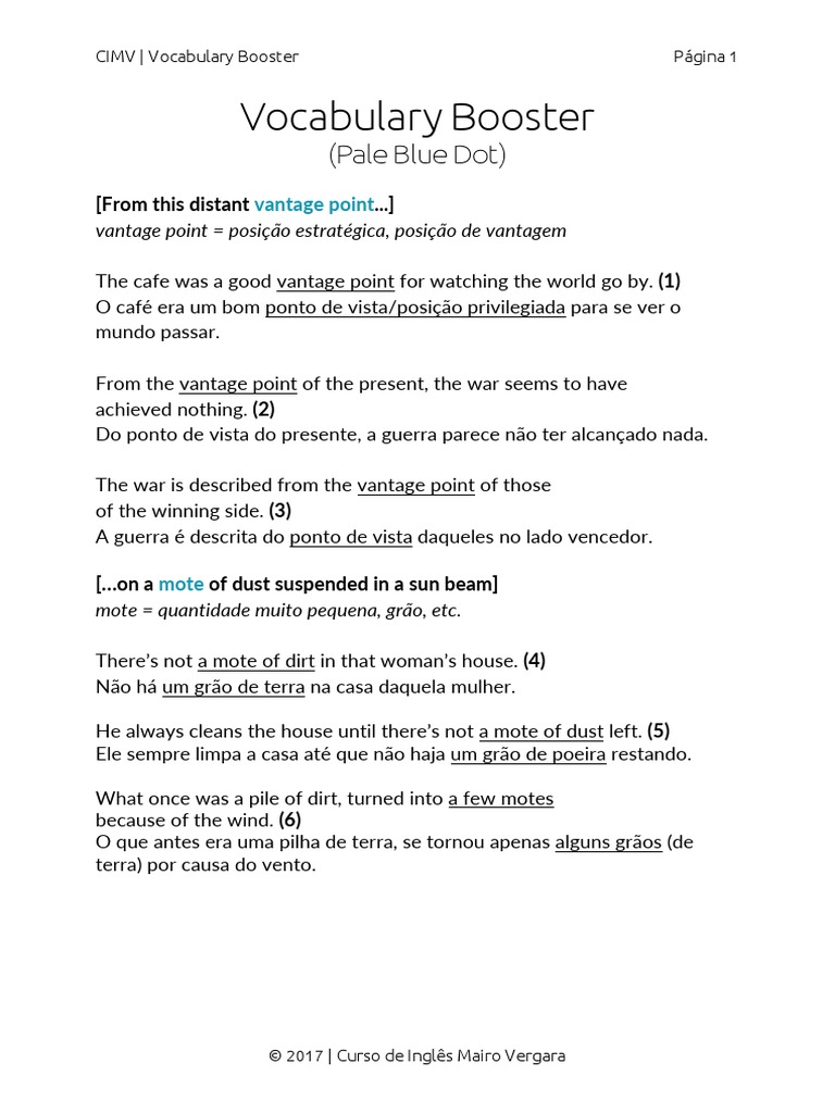 Vocabulário do Discurso "Pale Blue Dot" | PDF