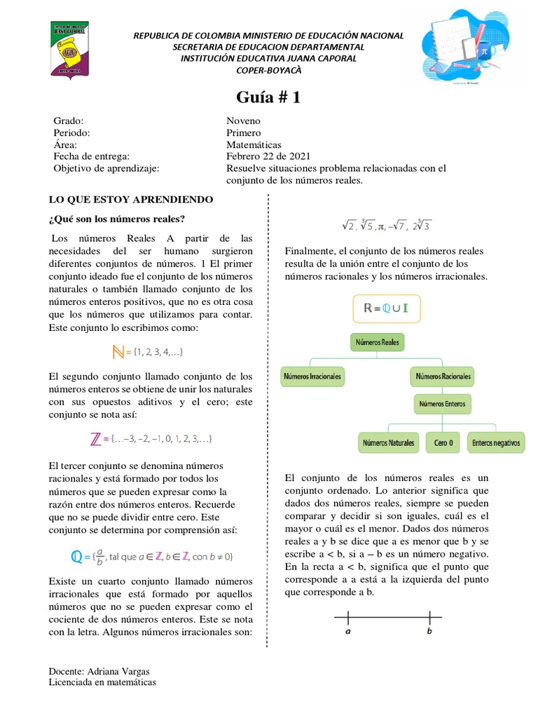 Guia#1 Matematicas Noveno Primer Periodo | PDF Guia#1 Matematicas Noveno Primer Periodo | PDF