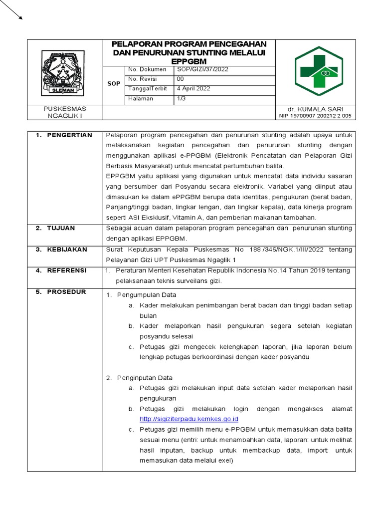 Sop Pencatatan Dan Pelaporan Stunting Dengan Eppgbm | PDF | Kesehatan Holistik